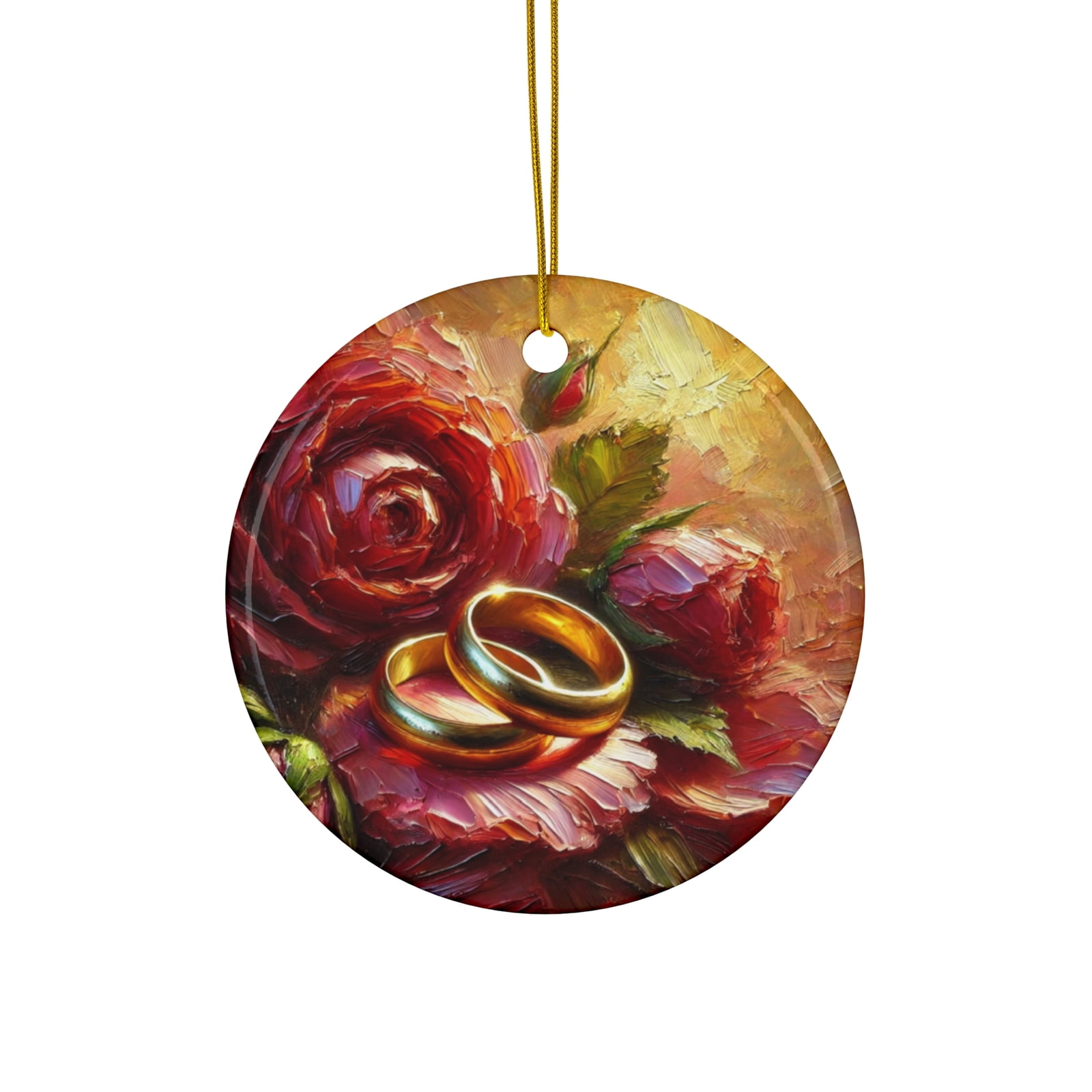 Ornament Romantic Red Roses and Wedding Rings Ornament - Printed on ...