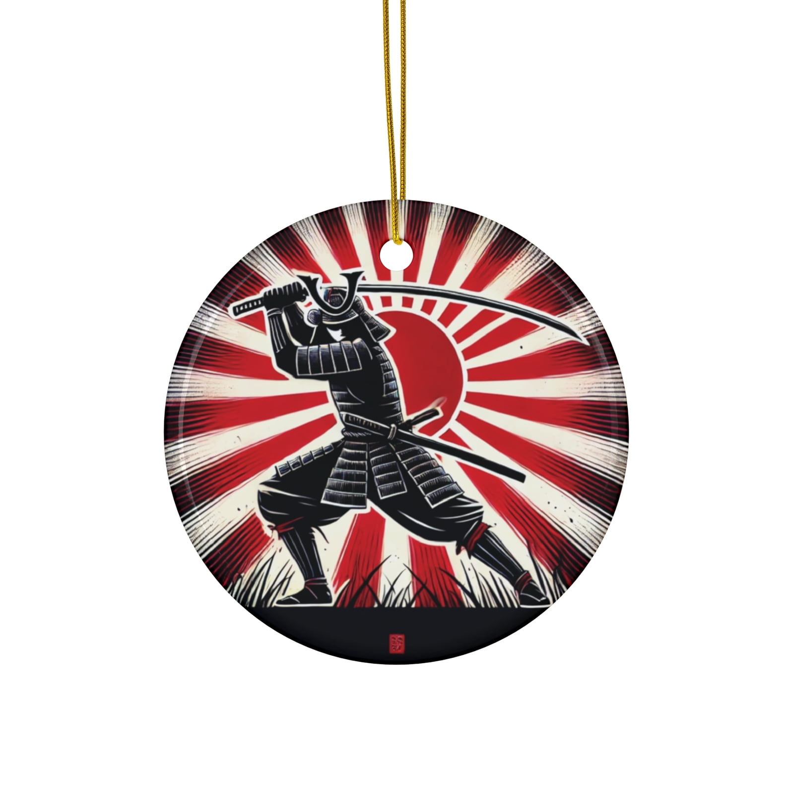 Ornament Samurai Warrior with Rising Sun - Printed on Ceramic, 1PC ...