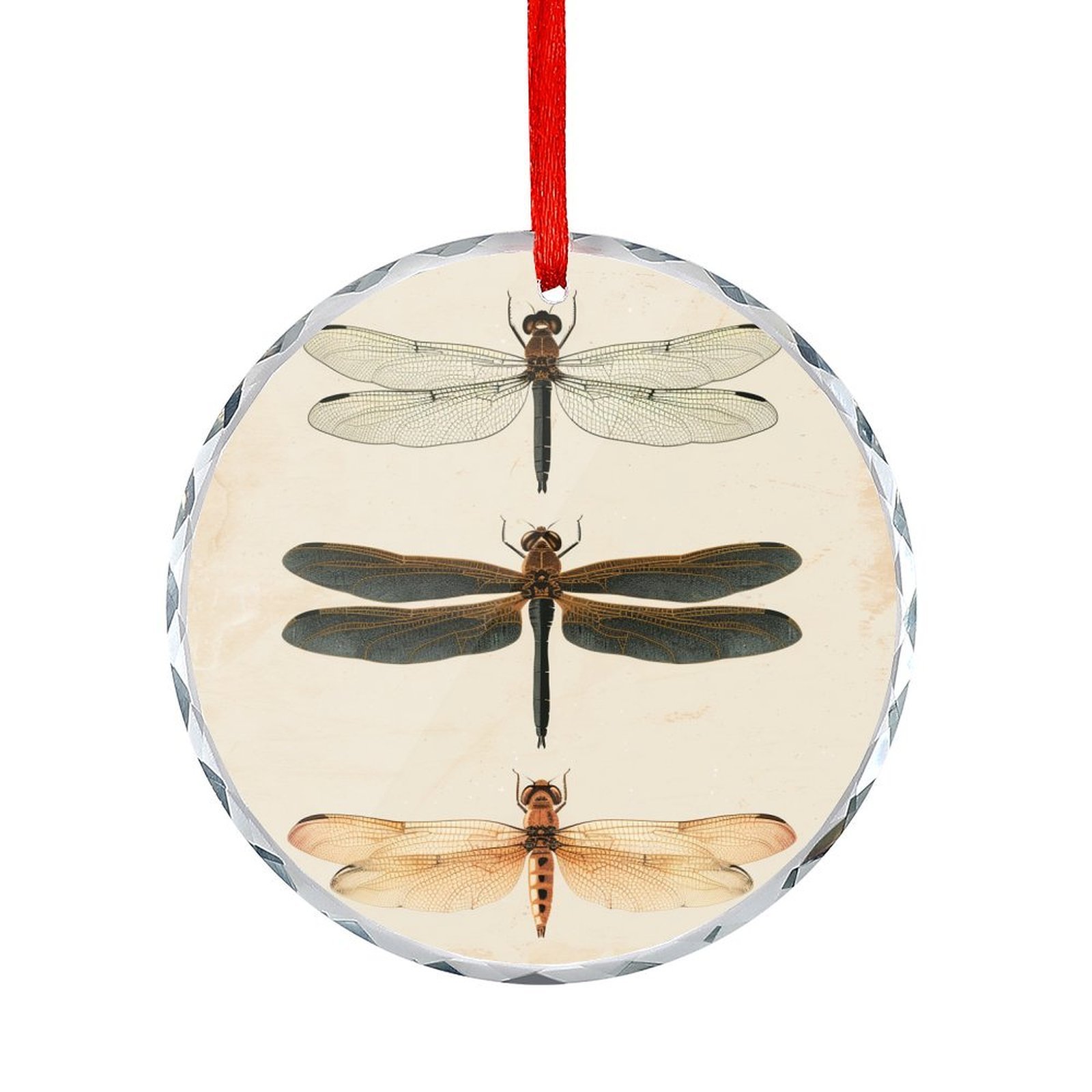 Ornament Vintage Dragonflies Christmas Ornament Round Glass Vintage ...