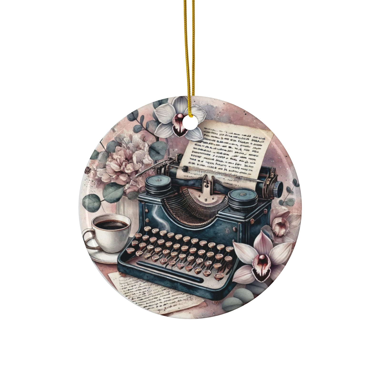Ornament Vintage Typewriter Ornament with Orchids and Coffee Design ...