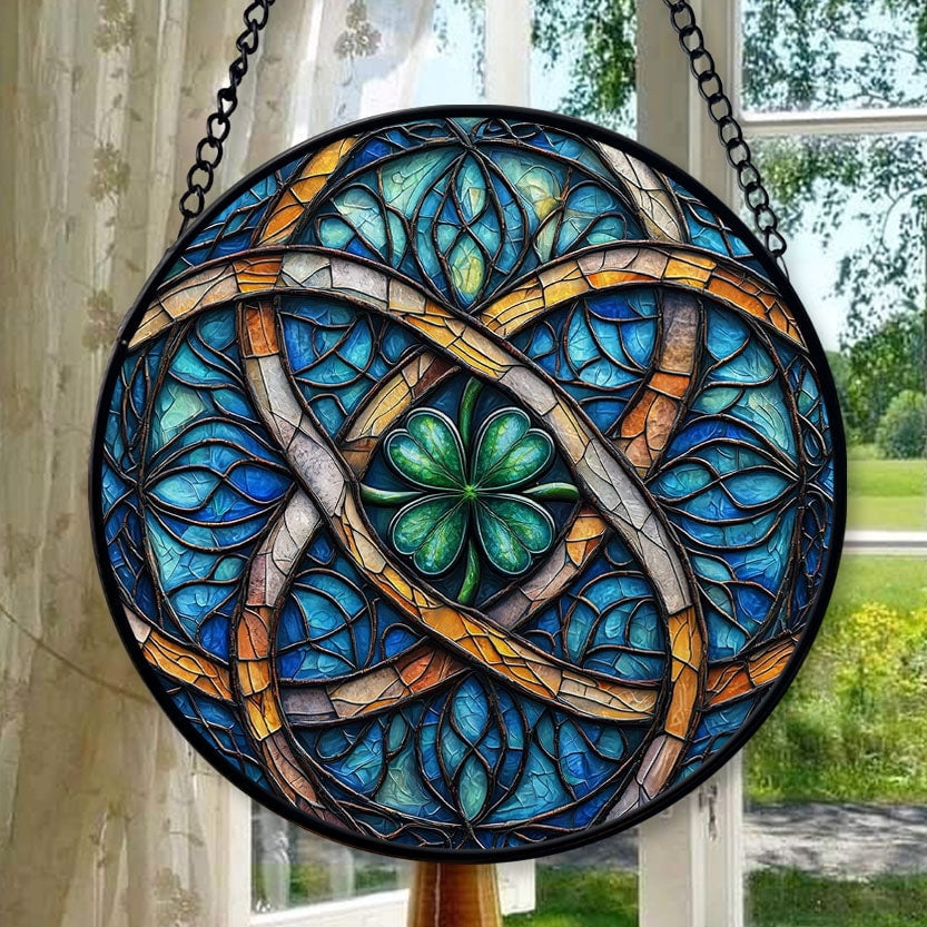Ornament Window Hanging, Blue Abstract Line Clover Sun Catchers ...