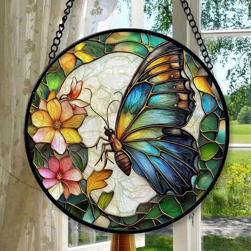 Ornament Window Hanging, Butterfly Flower Sun Catchers Diamond Glass ...