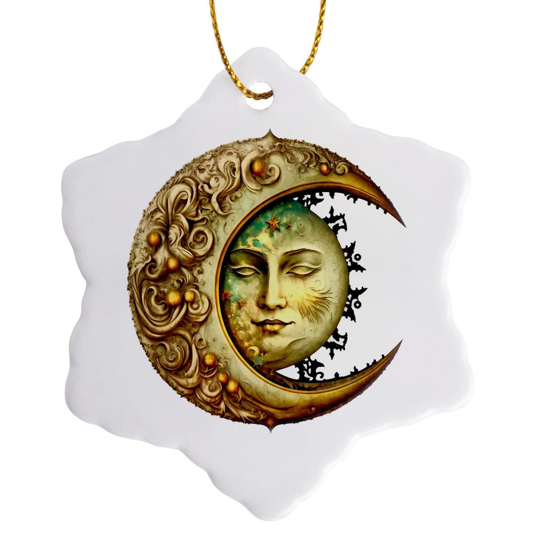 3drose, Ornamental Moon Half and Sun Illustration, 3 inch Snowflake ...