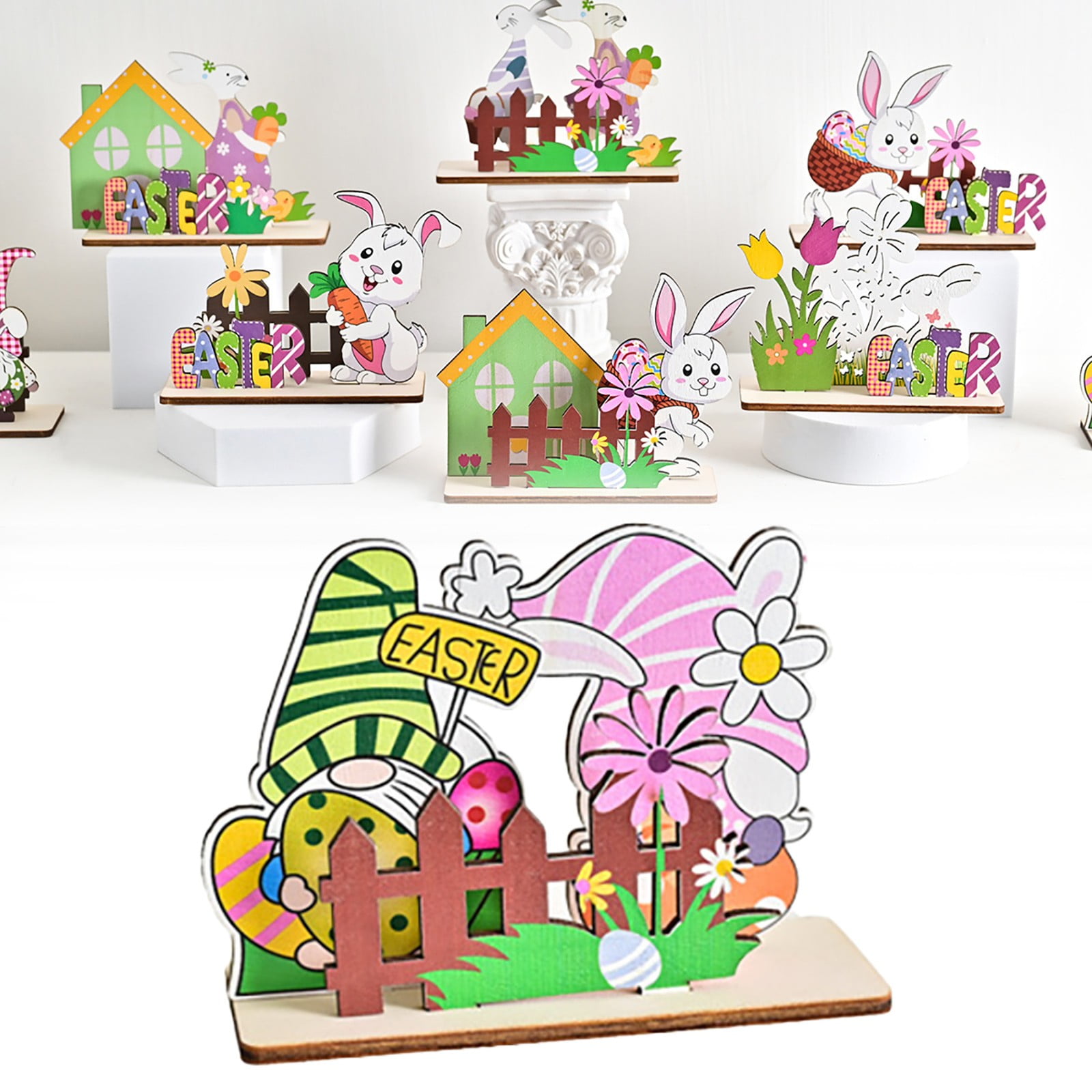 Ornaments Seasonal Sales, Easter Wooden Rabbit Ornaments Couple Dwarf ...