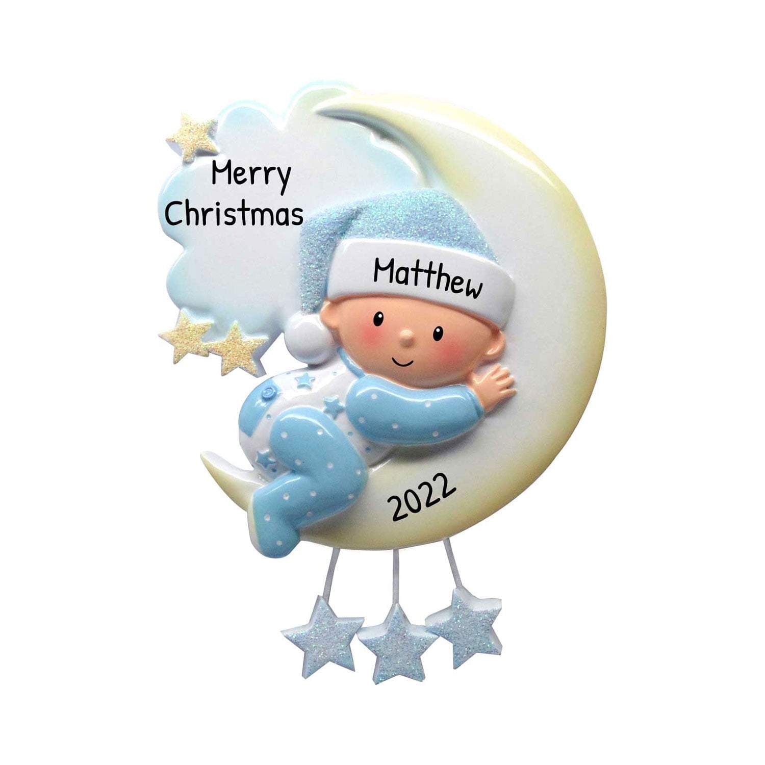 Personalized Baby Hugging Moon Blue Ornament 2024 Stars and Boy Decor ...