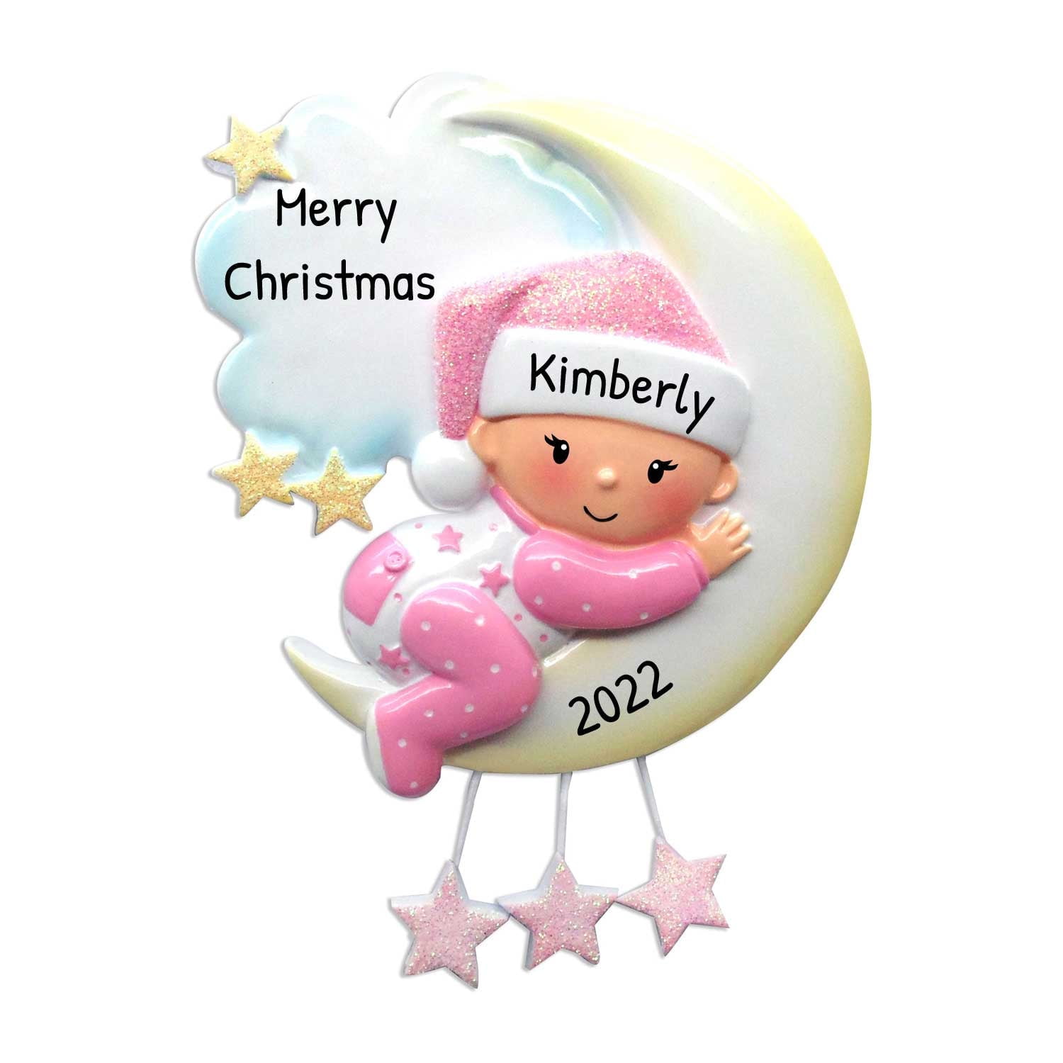 Ornaments by Elves Personalized Baby Hugging Moon Pink Ornament 2024 ...
