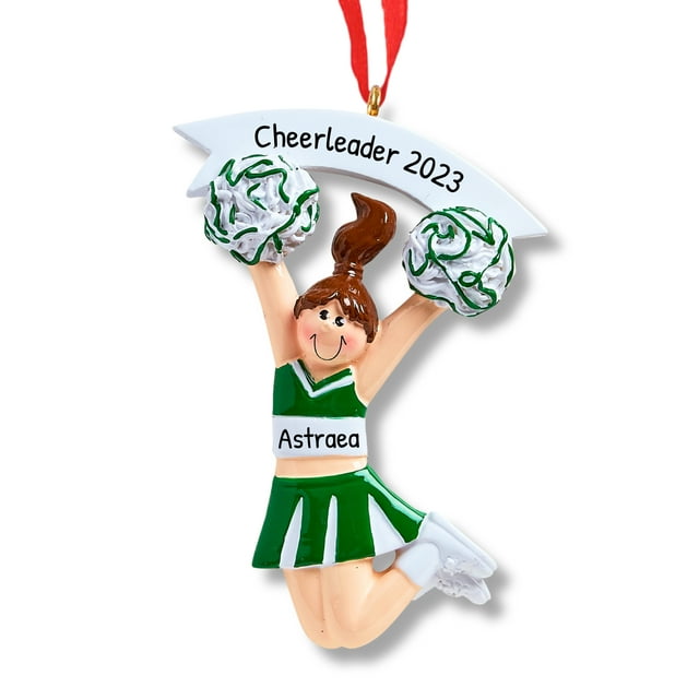 Ornaments by Elves Personalized Cheerleader in Green Uniform Ornament ...
