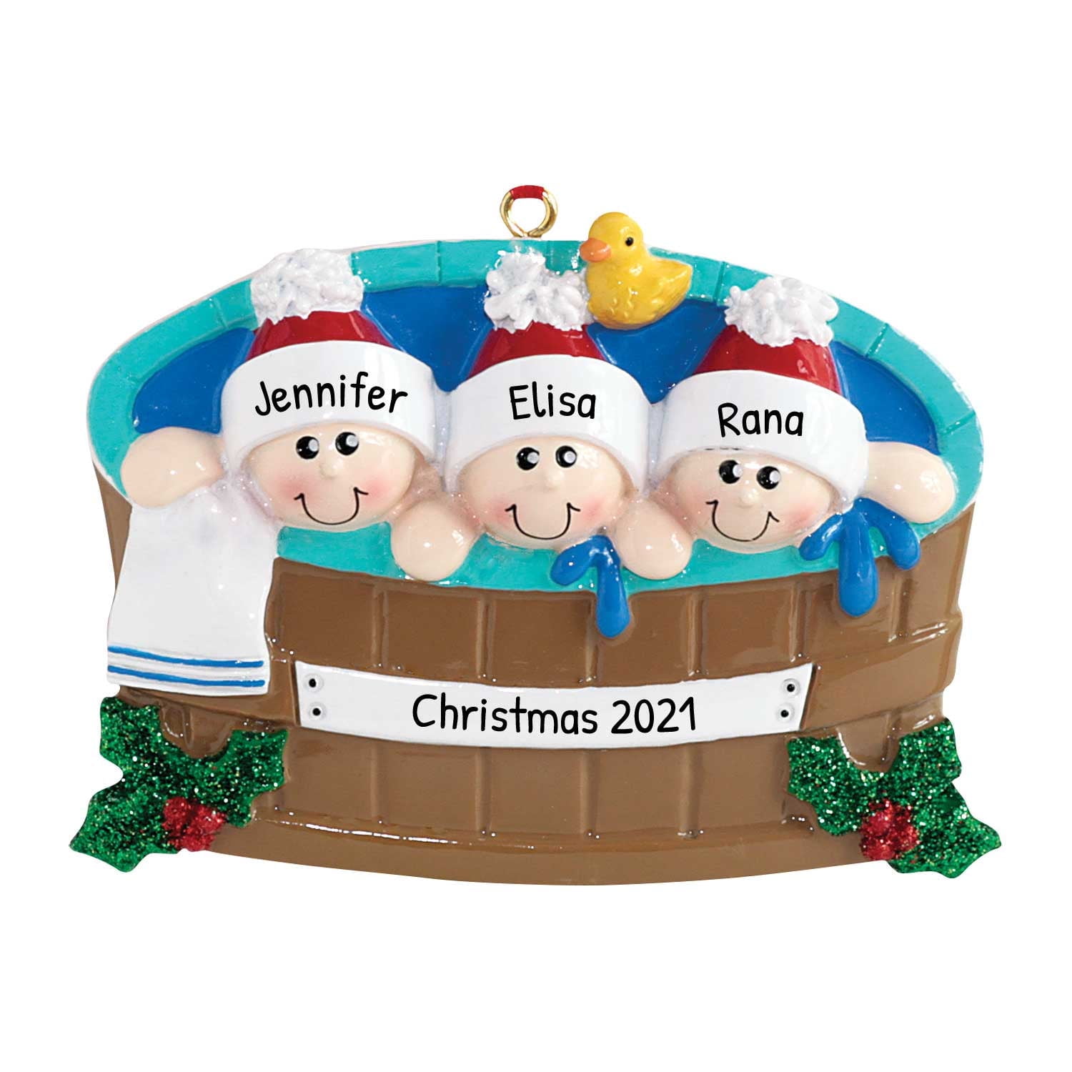 Ornaments by Elves Personalized Family of 3 Hot Tub Christmas Ornament ...