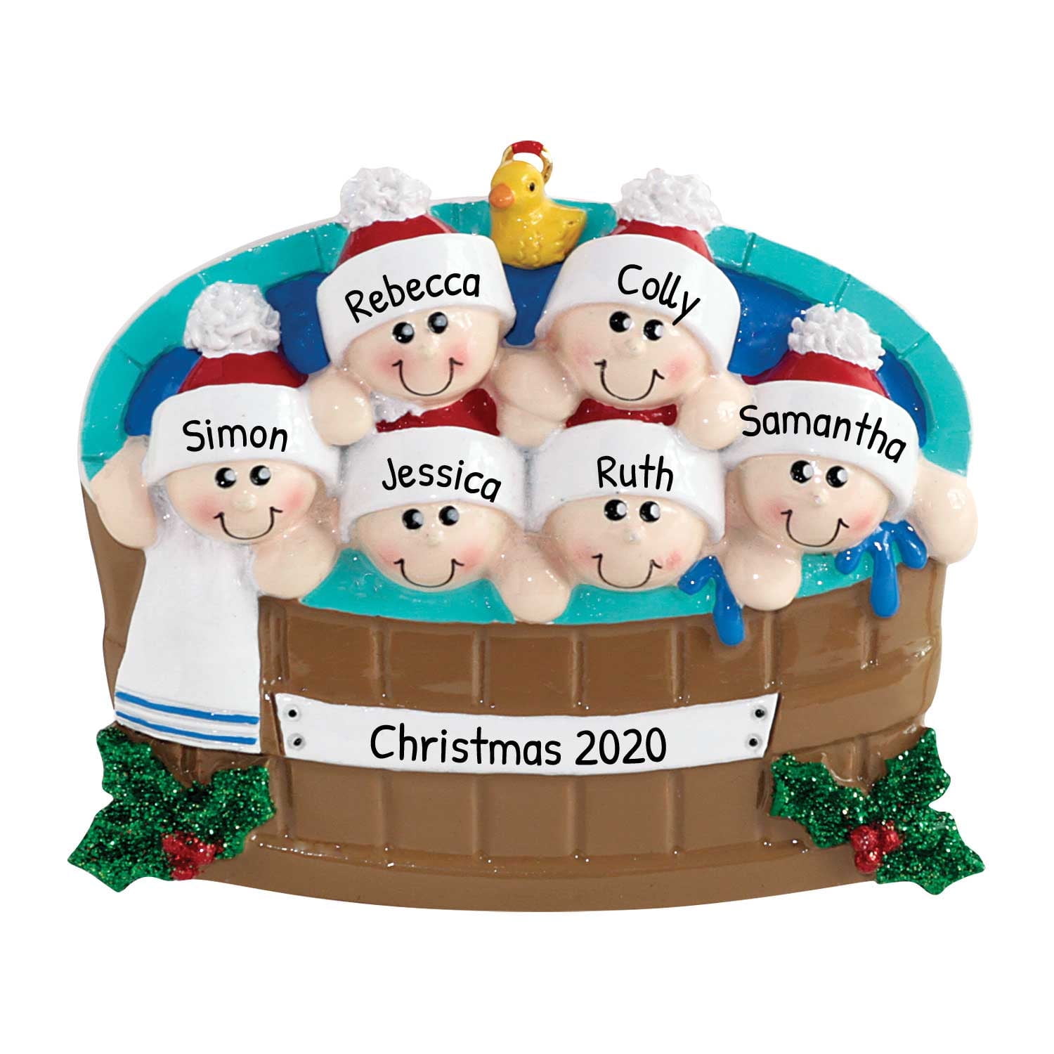 Ornaments by Elves Personalized Family of 6 in Hot Tub Christmas ...