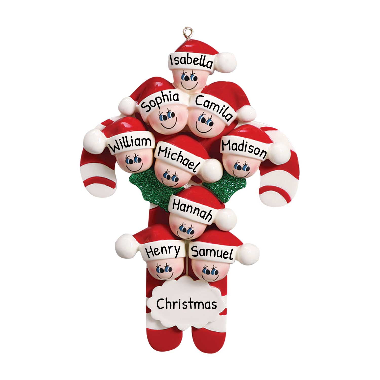 Ornaments by Elves Personalized Family of 9 Candy Cane Ornaments for ...