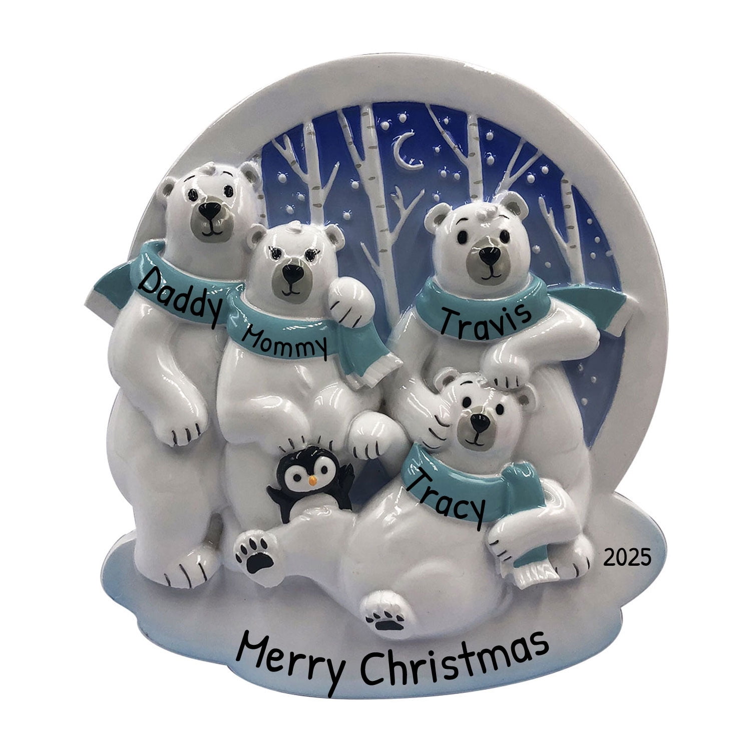 Ornaments by Elves Personalized Polar Bear Family of 4 with Penguin ...