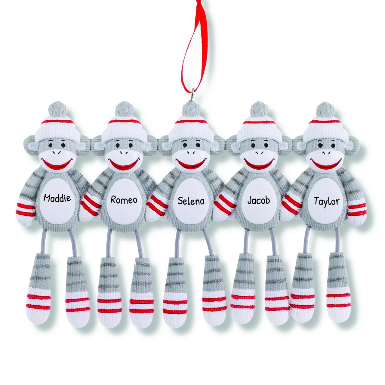 Ornaments by Elves Personalized Sock Monkey Family of 5 Ornament Animal ...