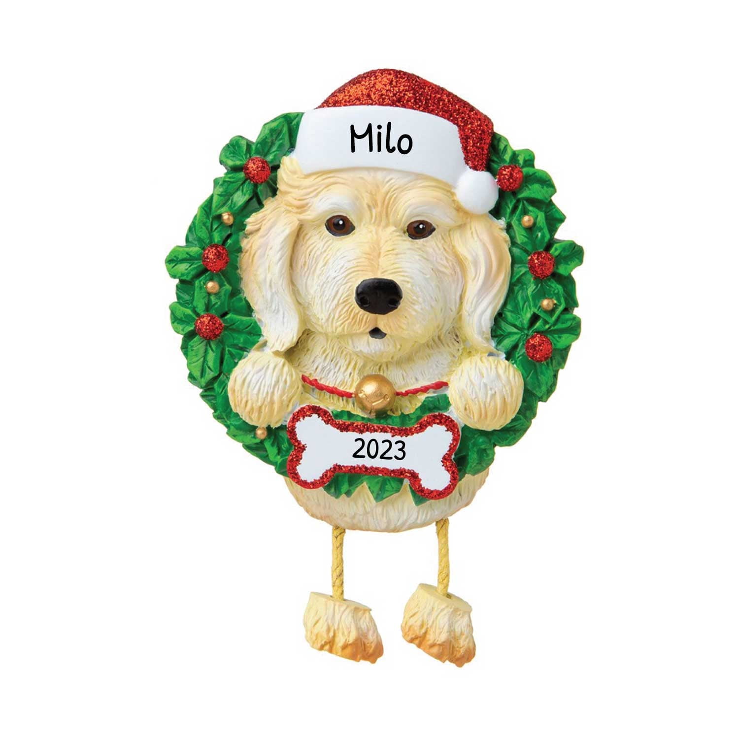 Ornaments by Elves Personalized White Labradoodle Christmas Wreath Ornament 2024 Dog Decor ...