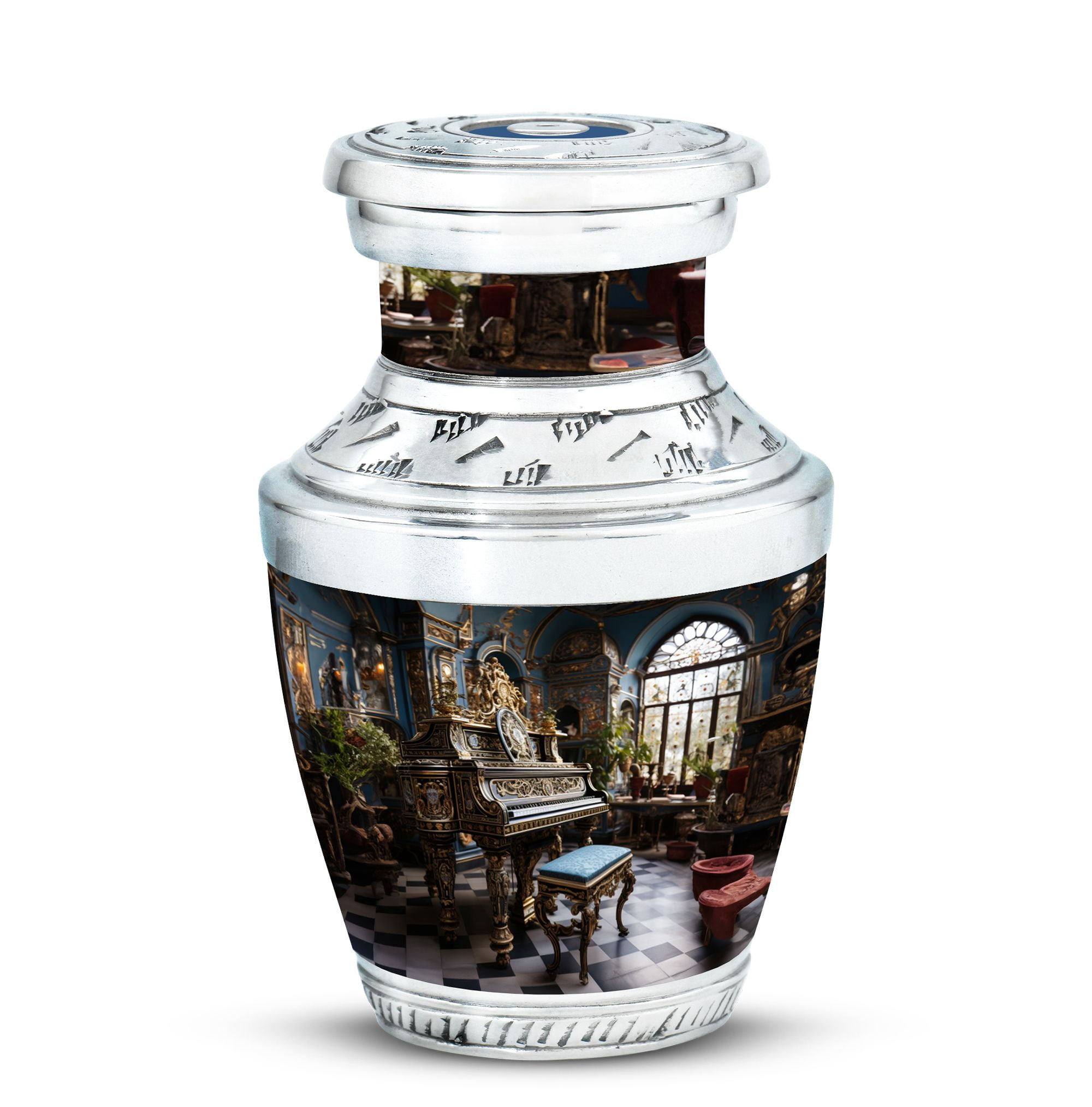 Ornate Baroque Piano in Luxurious Setting Elegant Small Urn for ...