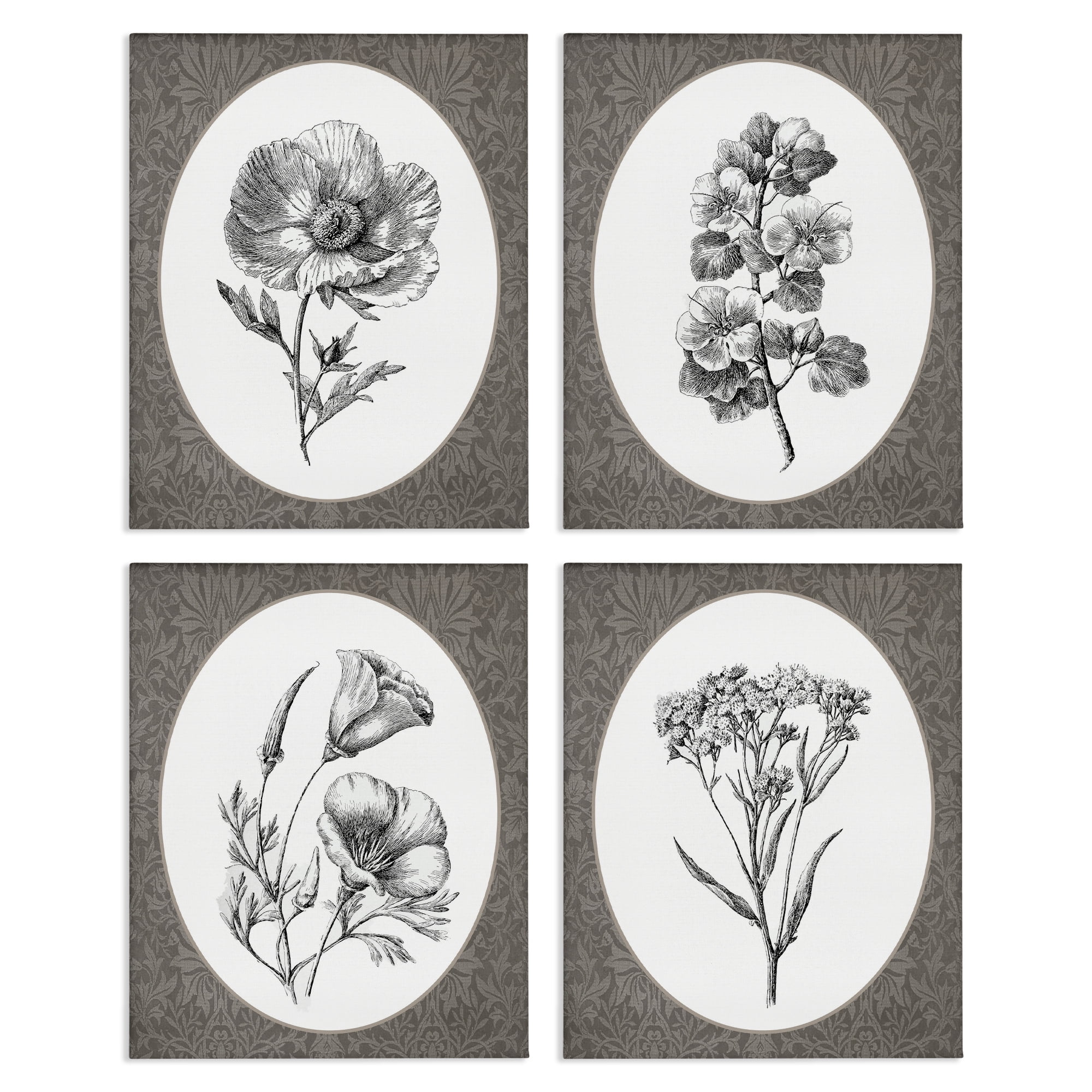 Ornate Blooms over Damask 4 Piece Canvas Wall Art Set, design by ...