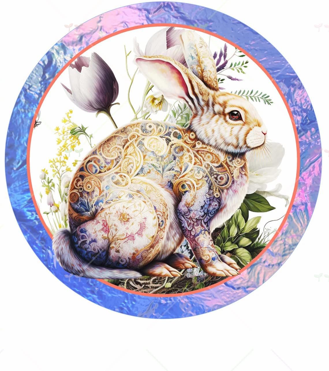 Ornate Bunny Rabbit Cup Sign Round Rustic Easter Spring Sign for ...