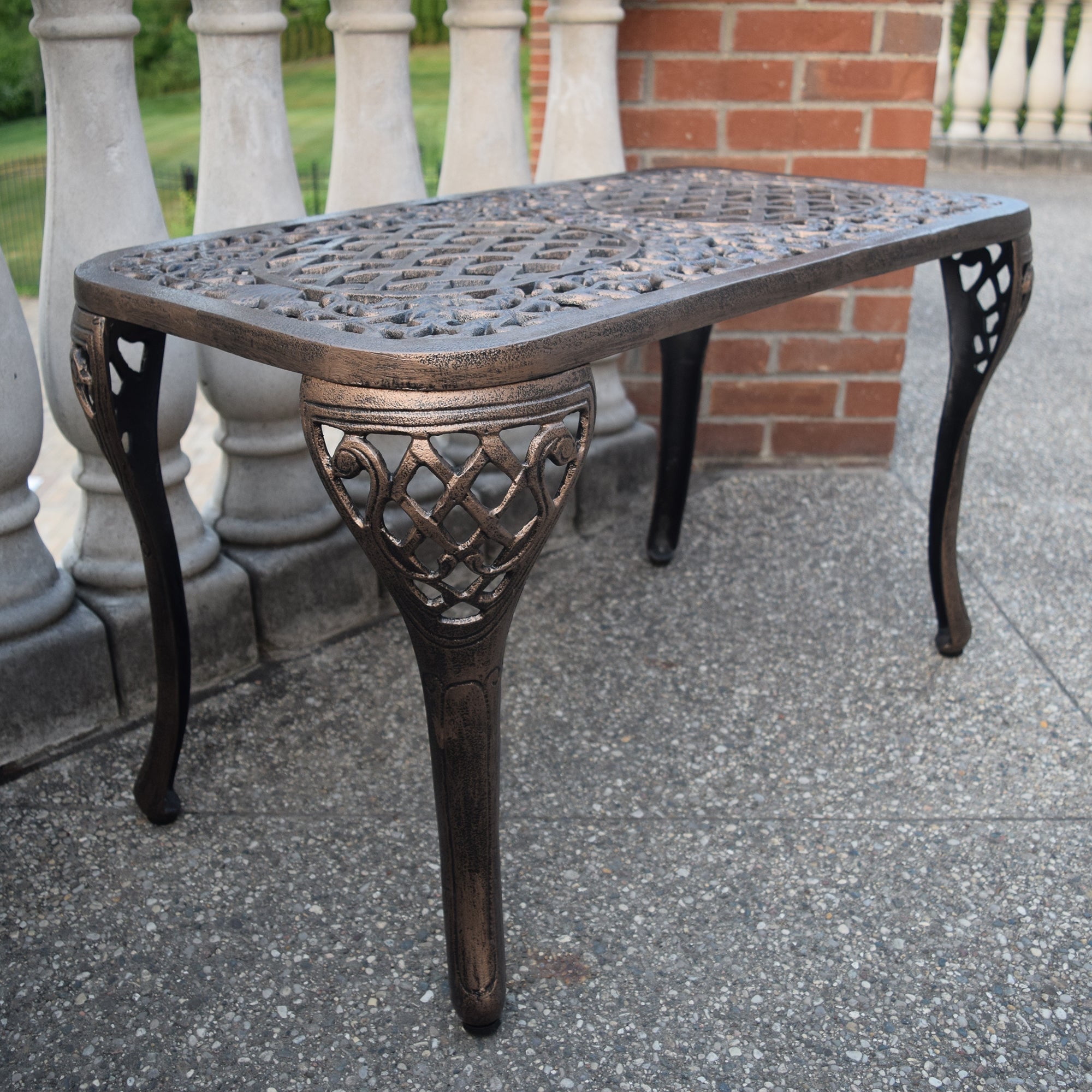 Ornate Cast Aluminum Metal Rectangular Bronze Patio Coffee Table ...