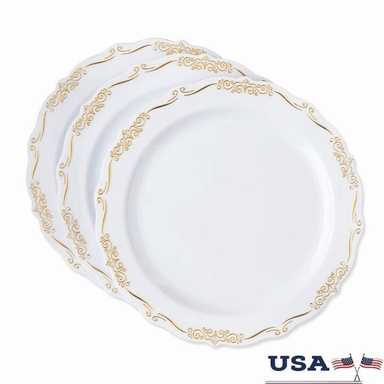 Ornate Disposable Plastic Plates 7In Gold Trim Elegant Party Tableware ...