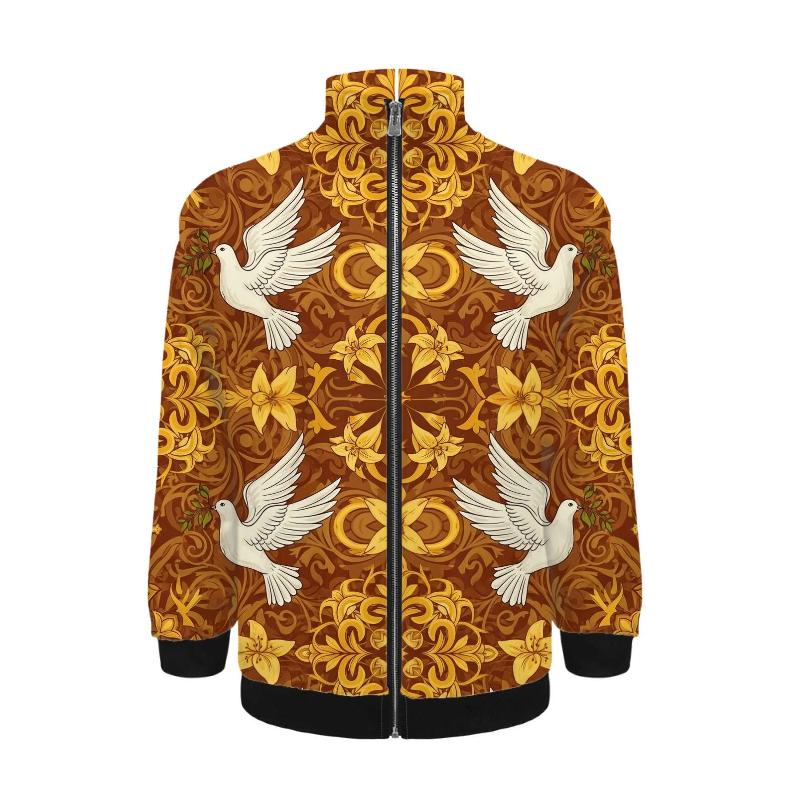 Ornate Doves Cross Gold Floral Pattern Jacket Men's Street Cool Long ...