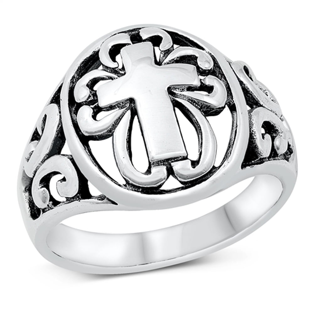 Ornate Filigree Swirl Cross Ring .925 Sterling Silver Band Jewelry ...