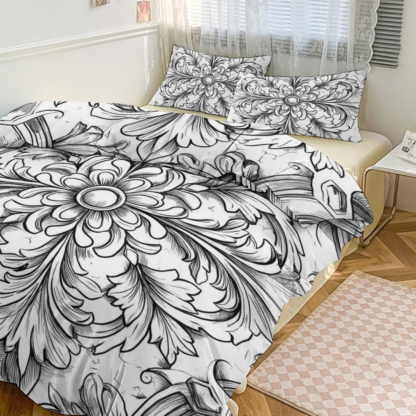 Ornate Floral Baroque Design Pattern Bedding Sets Twin Duvet Cover 3 ...