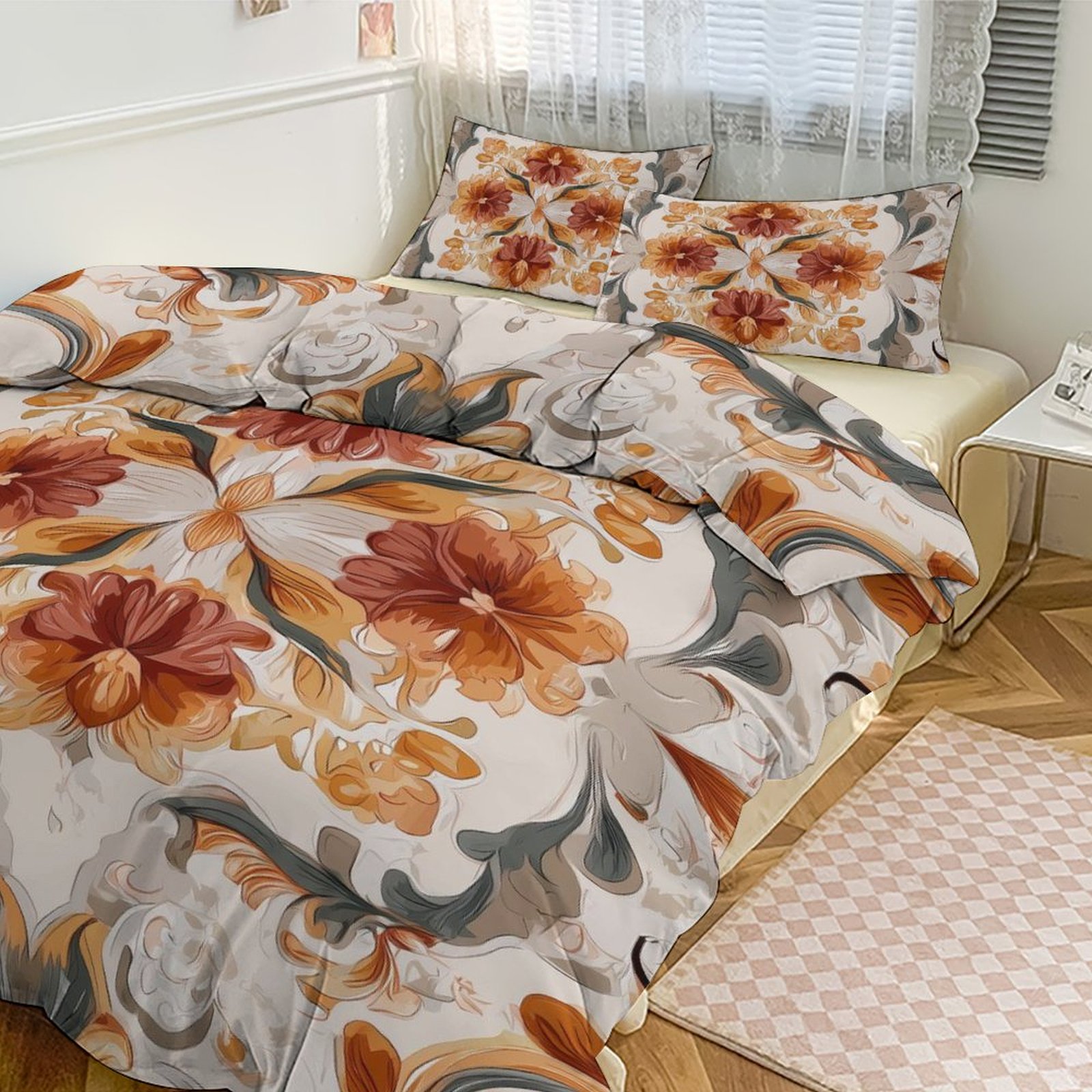 Ornate Floral Baroque Textile Design Bedding Sets Twin Duvet Cover 3 ...