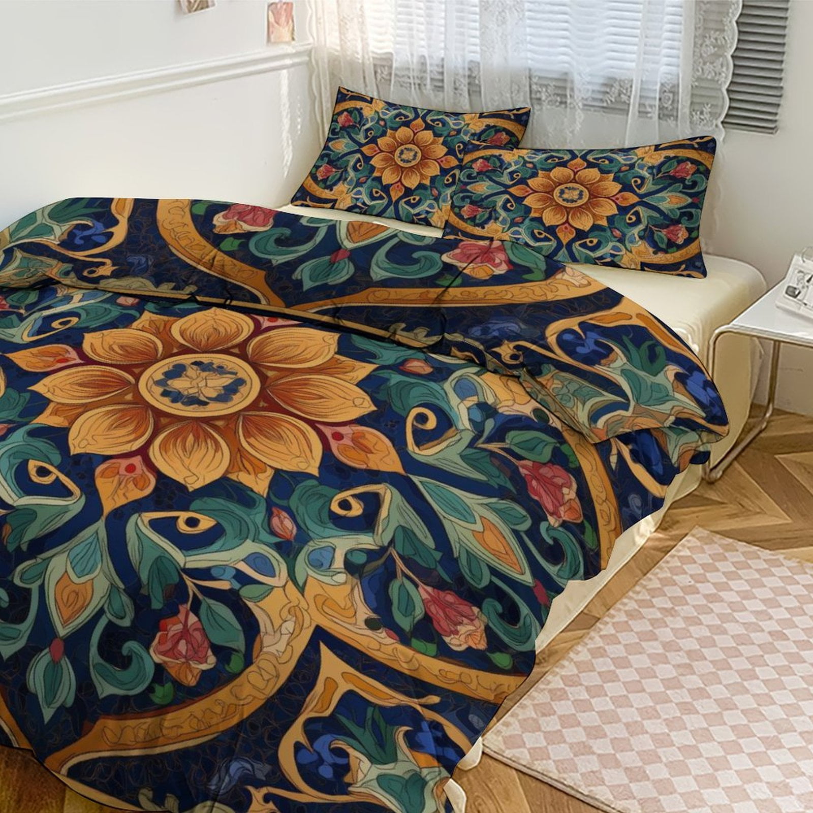 Ornate Floral Tile Design Artwork Bedding Set with Zipper Closure for ...