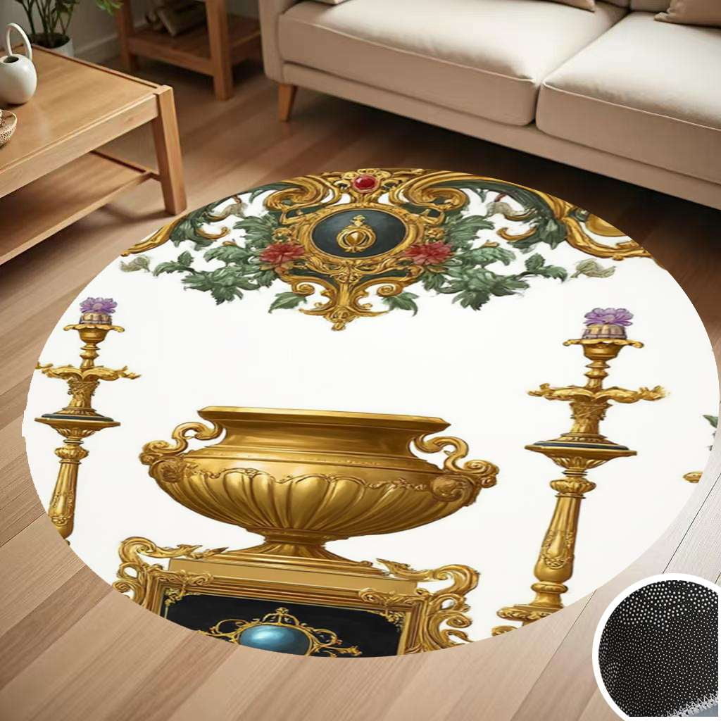 Ornate Gold Centerpiece Design Round Carpet Living Room Bedroom Home ...