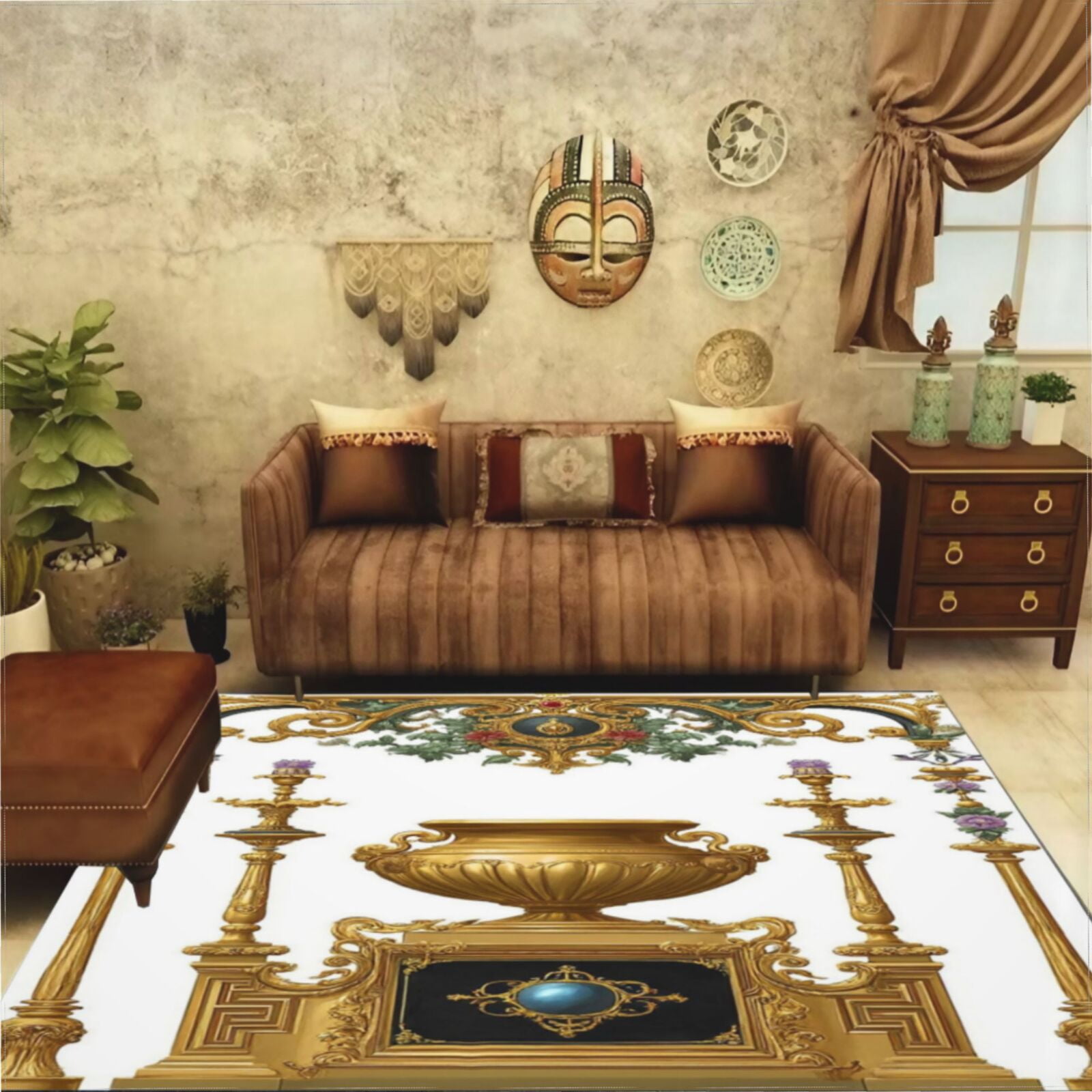 Ornate Gold Centerpiece Light Luxury Home Carpets Living Room ration ...