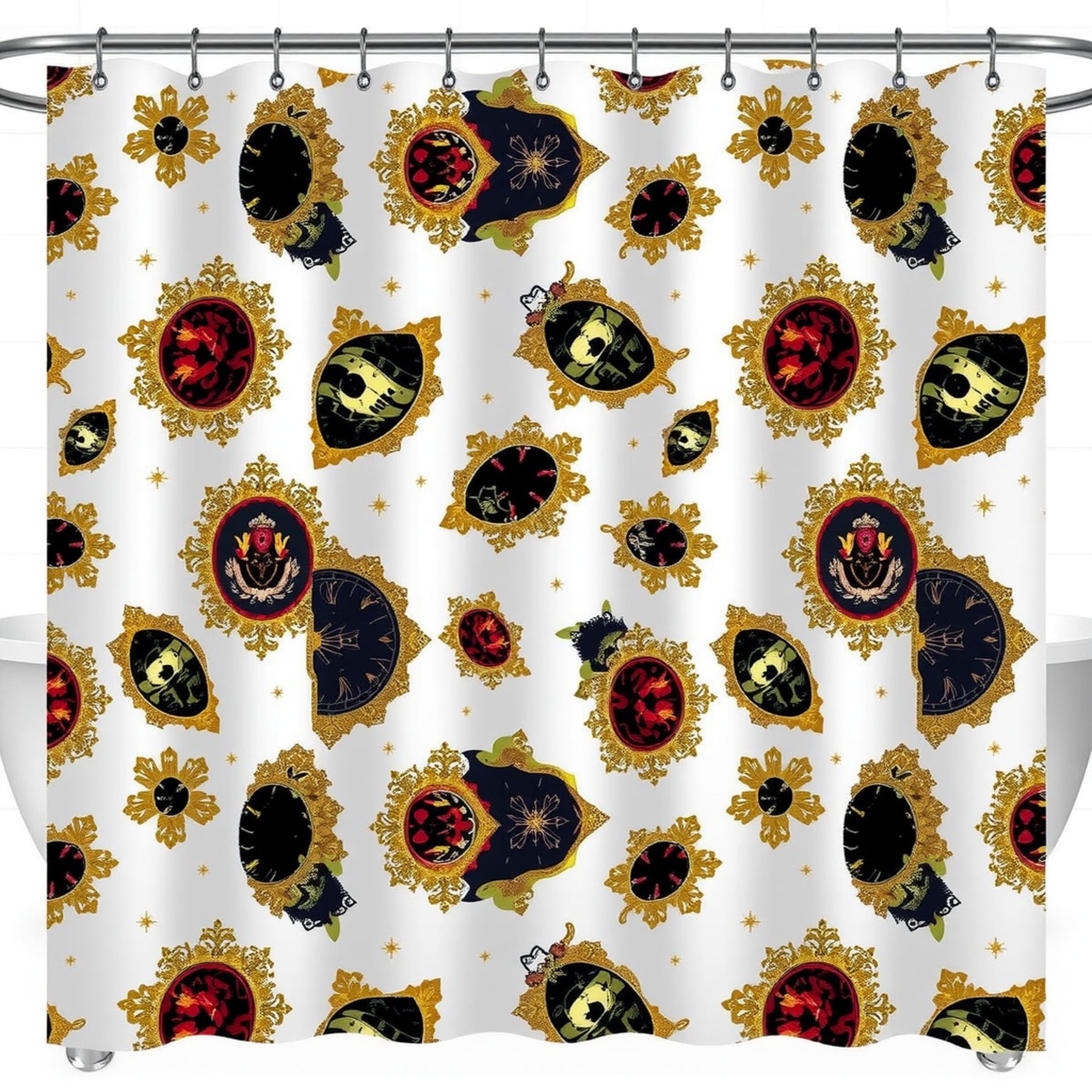 Ornate Gold-Detailed Baroque Shower Curtain with Intricate Designs ...