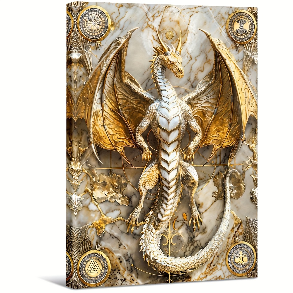 Ornate Golden Dragon In Art Deco Style. Large Wooden Framed Wall Art ...