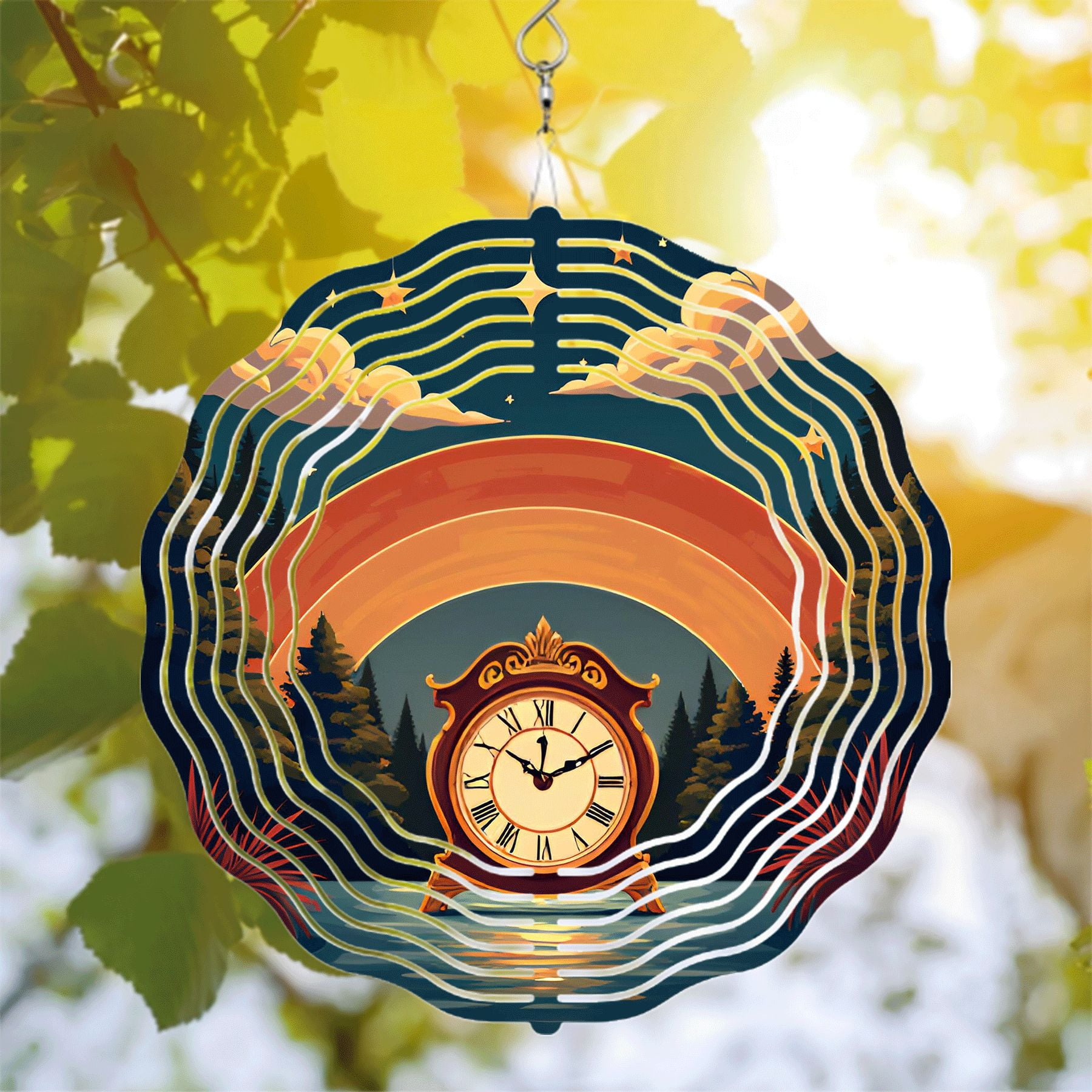 Ornate Metal Hanging Wind Spinner with Roman Numerals & Rainbow Design ...