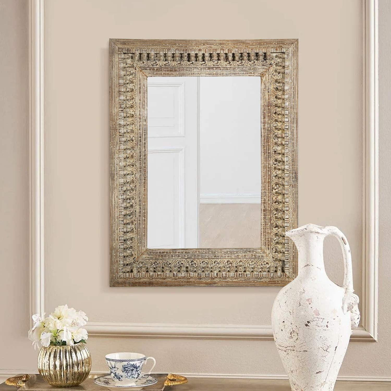 Ornate Moorish Arch Mirror With Brass Foil Cladding| Hand Carved ...