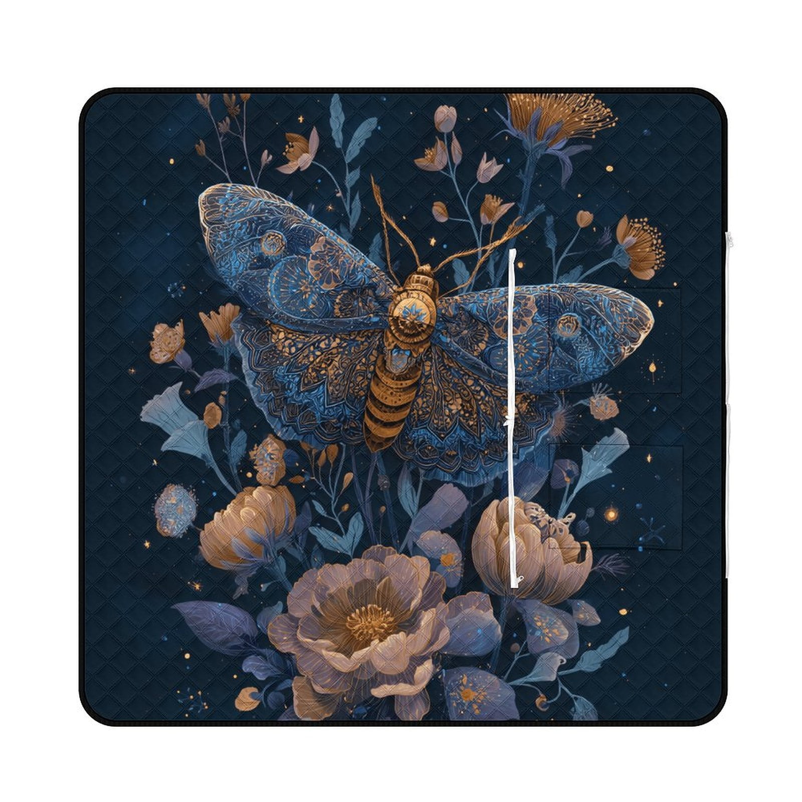 Ornate Moth Amidst Floral Dreamscape Waterproof Picnic Blanket with ...