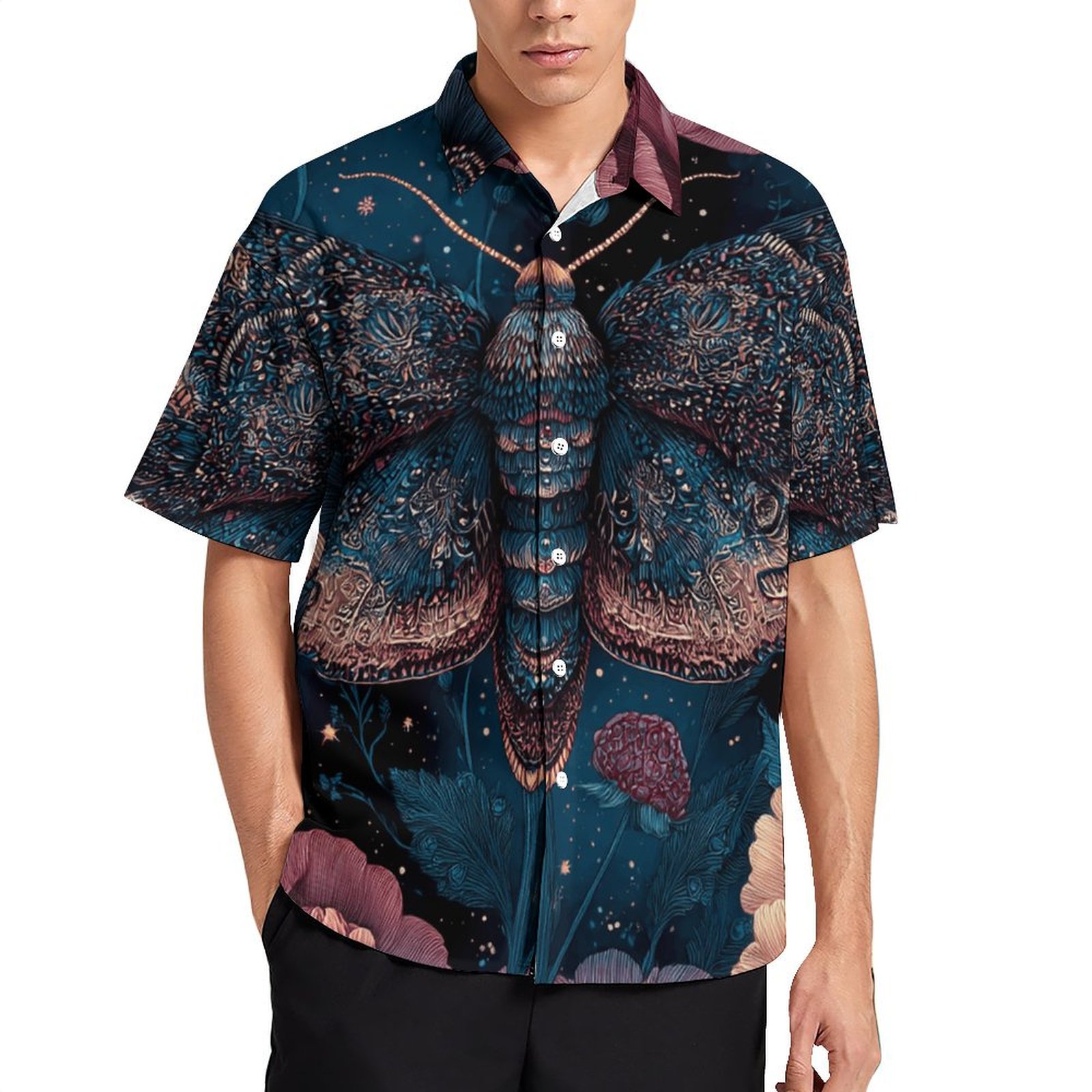 Ornate Moth Celestial Floral Dreamscape Men's Shirt Short Sleeves ...