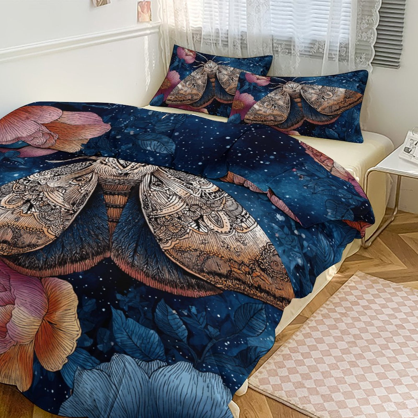 Ornate Moth Cosmic Floral Dreamscape Bedding Sets Twin Duvet Cover 3 ...