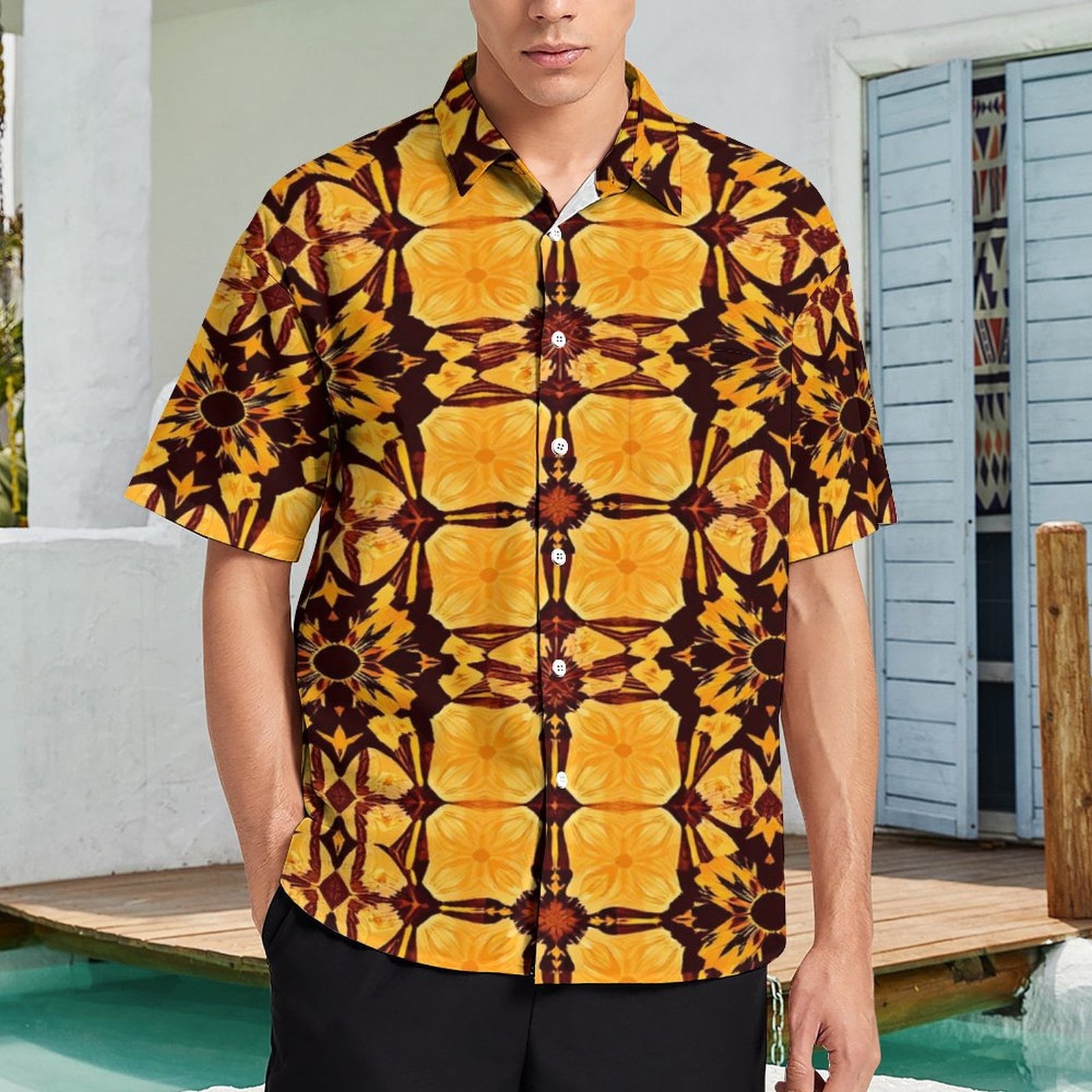 Ornate Orange Brown Floral Pattern Design Summer Shirt For Mens ...