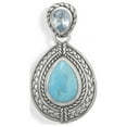 Ornate Oxidized Ss Pendant 5.5mm X 8.5mm Pear Blu Topaz a 9.5mm X 13 ...
