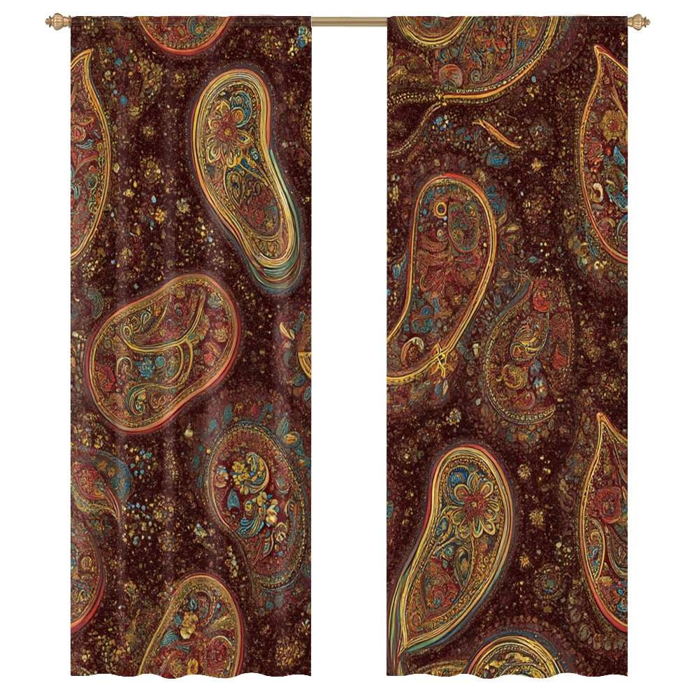 Ornate Paisley Rich Dark Pattern Modern Tulle Window Curtains for ...