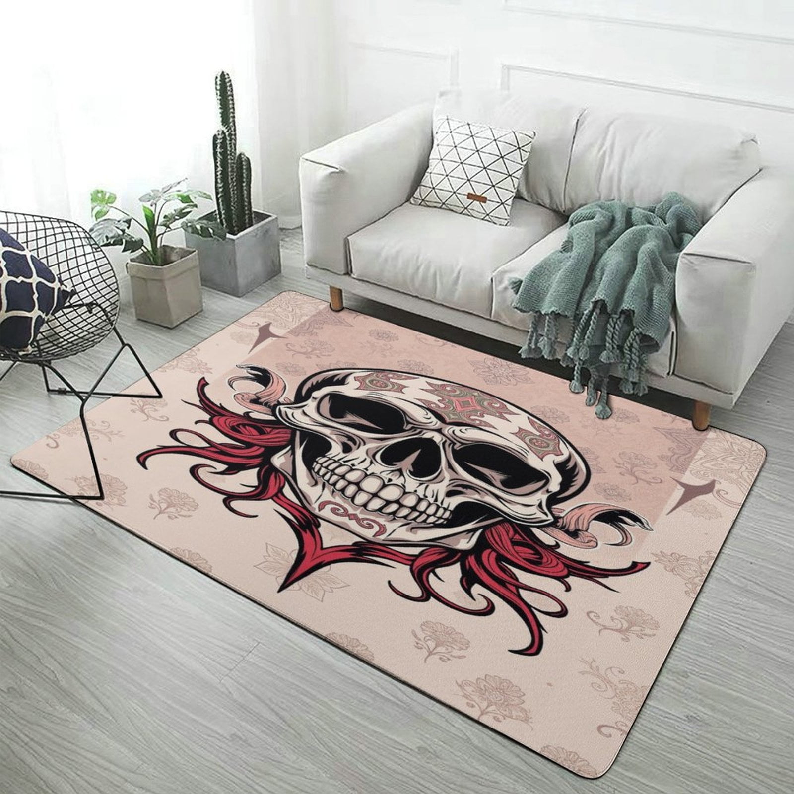 Ornate Skull Floral Design Art Light Luxury Home Carpets Living Room ...