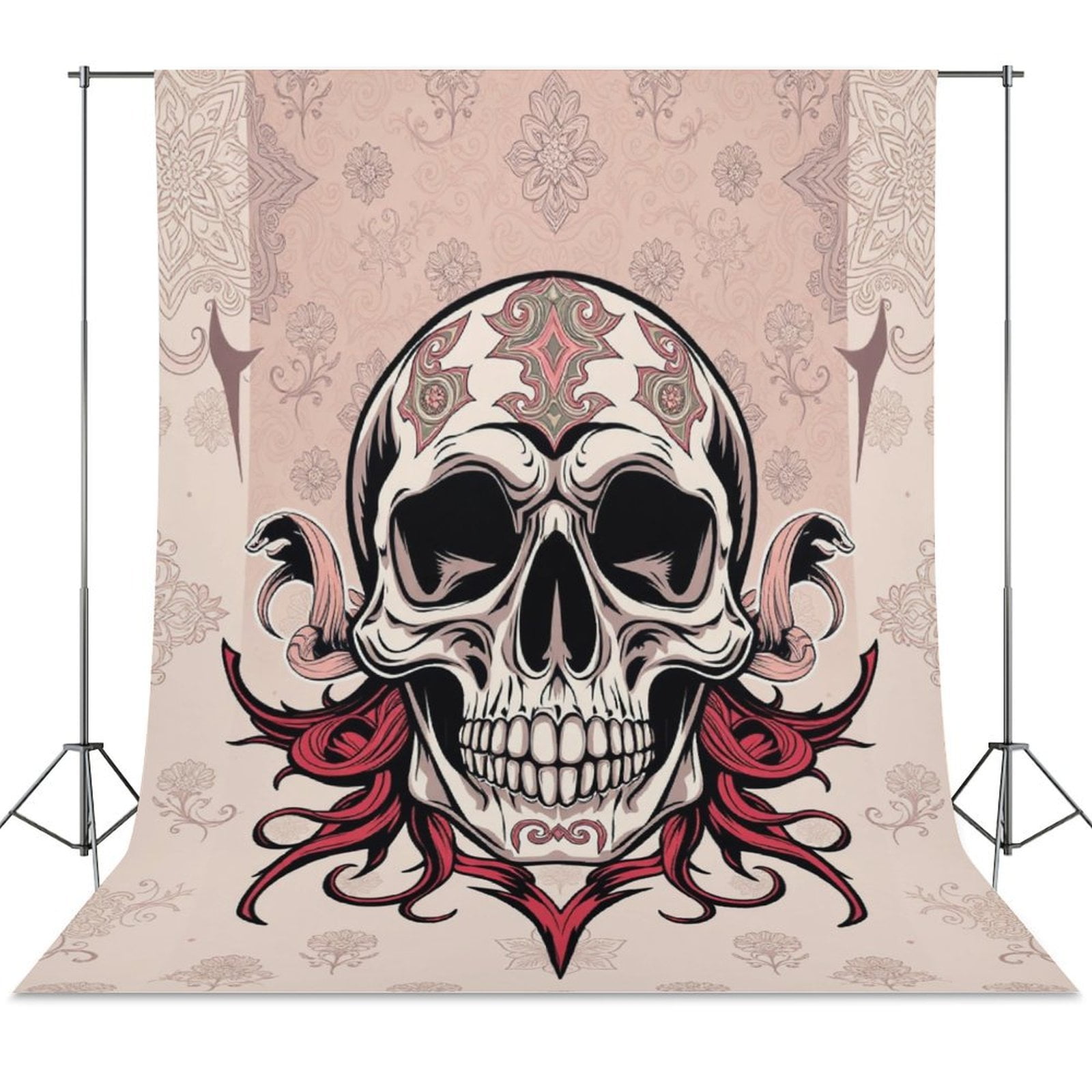 Ornate Skull Floral Design Art Party Backdrop Birthday Decoration ...