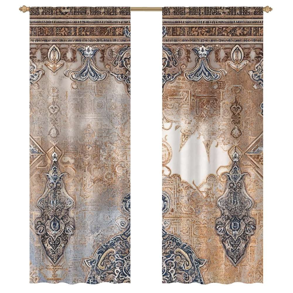 Ornate Vintage Patterned Design Sheer Window Curtains for Living Room ...