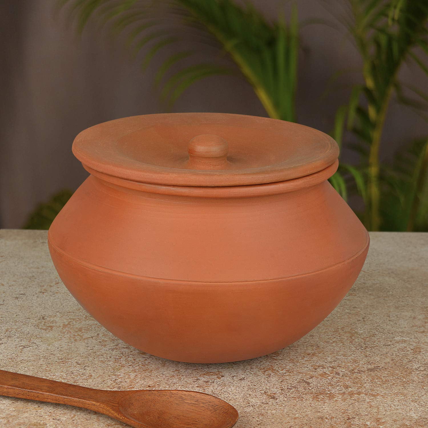 Ornately Handcrafted Natural Clay Round Bottom Handi - 1 Liters | Clay ...