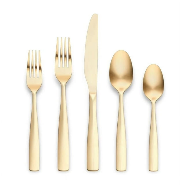 Ornative Kaede Silverware Set - 42pc, 18/0 Stainless Steel, Matte Gold ...