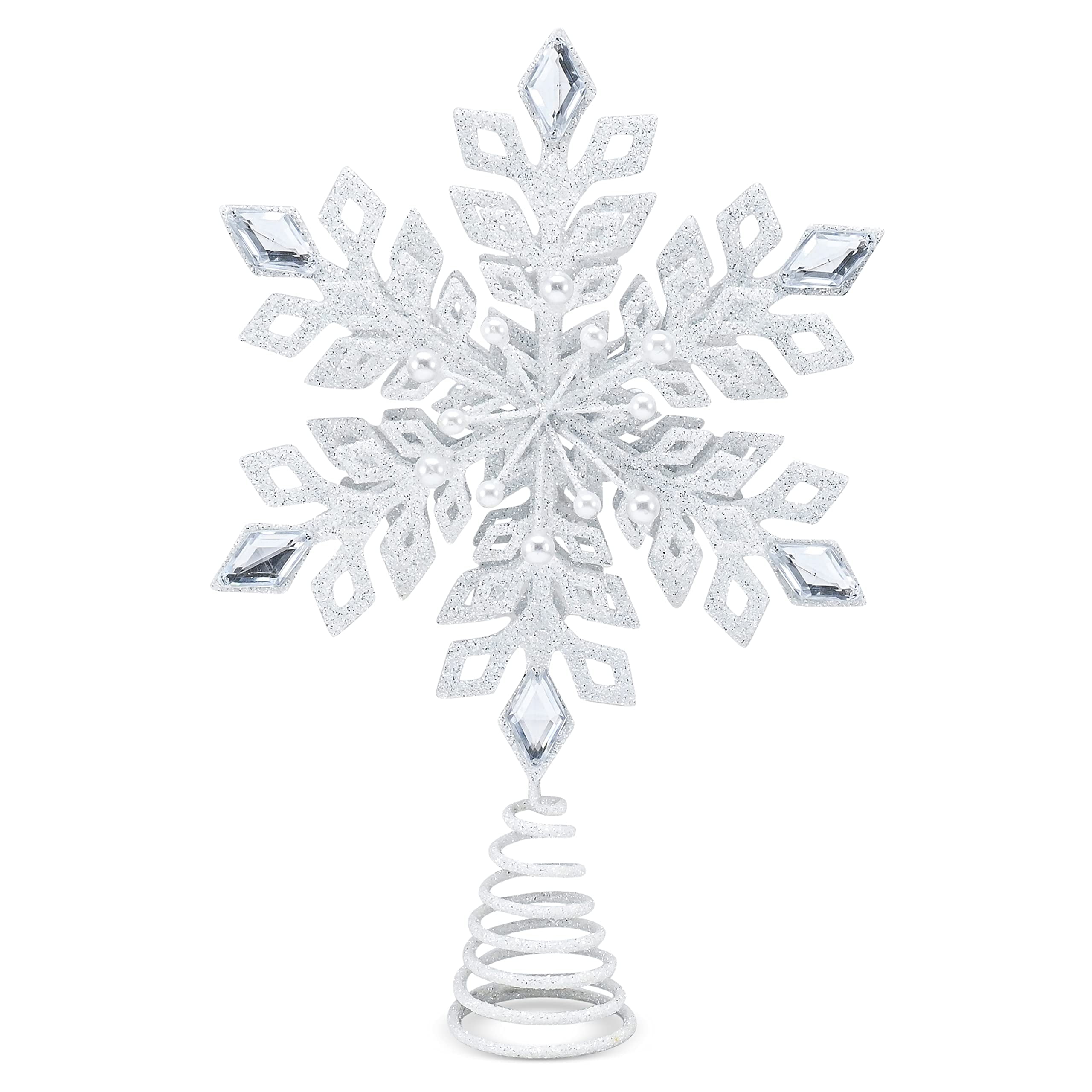 Ornativity White Glitter Snowflake Tree Topper - Sparkling Christmas ...