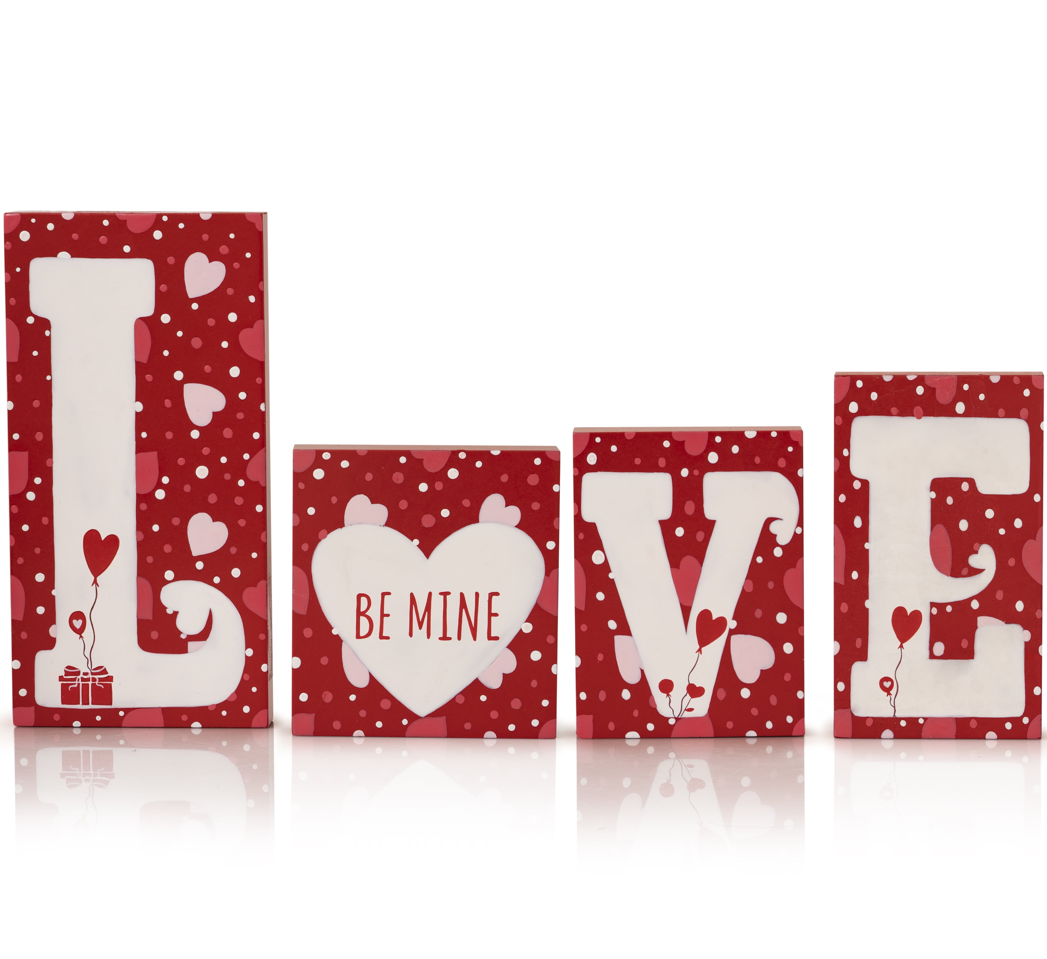 Ornativity Red Wooden Love Blocks - Valentine's Day Romantic Heart Wood ...