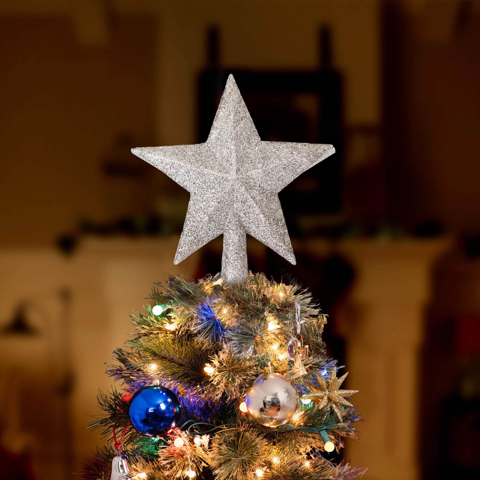 Ornativity Silver Star Tree Topper - Christmas Silver Glitter Sparkle ...