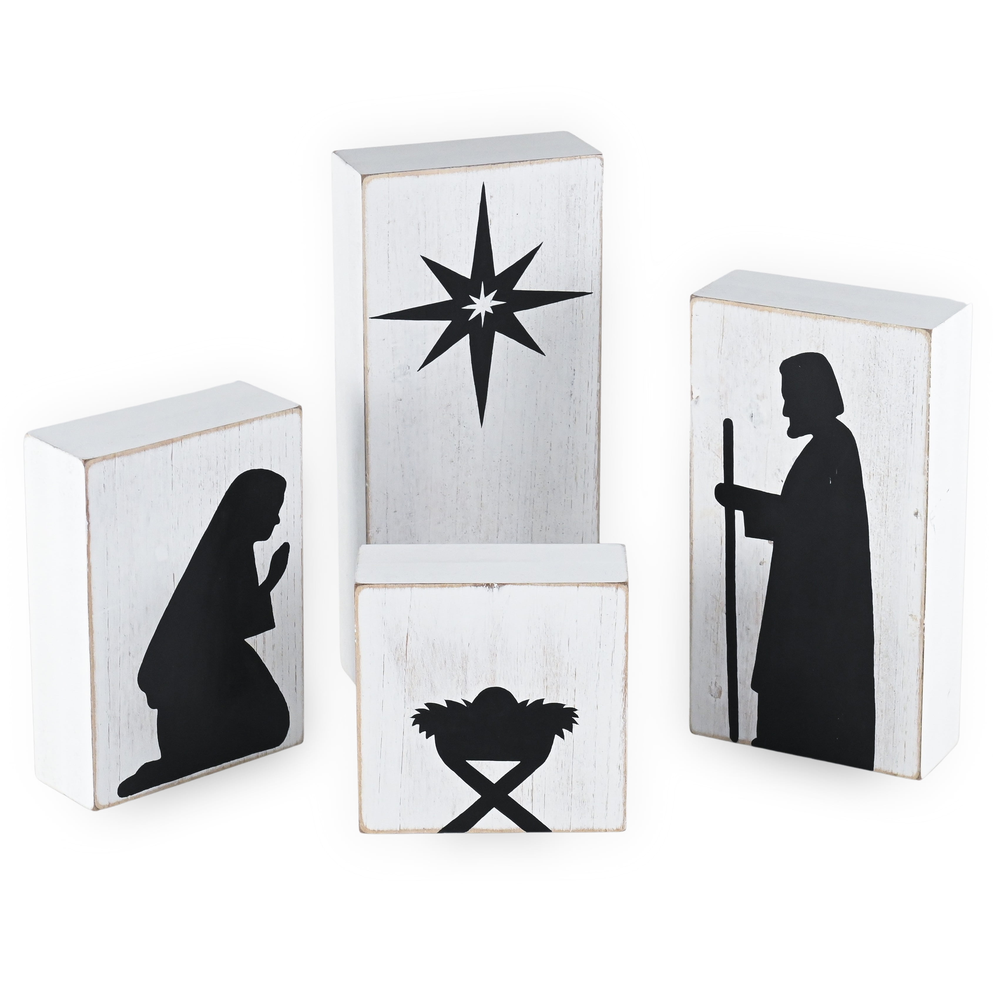 Ornativity Wooden Block Nativity Scene - Black Silhouette Christmas ...