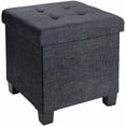 Ornavo, 15 Inch Folding Storage Ottoman, Square Cube Linen Foot Rest ...
