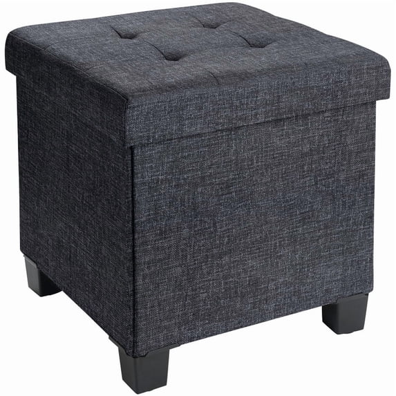 Ornavo, 15 Inch Folding Storage Ottoman, Square Cube Linen Foot Rest ...